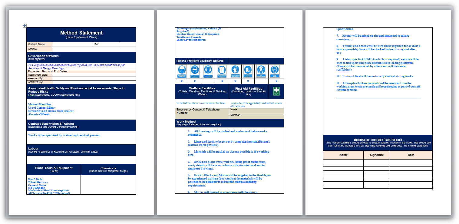 General Brick and Block Work Method Statement